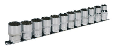 SEALEY SOCKET SET 12 PIECES 1/2" SQUARE DRIVE 12 POINT WALLDRIVE METRIC ...
