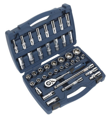 Sealey Socket Set 41 Pieces 1/2" Square Drive 6 Point WallDrive Metric ...