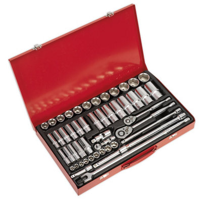 Sealey Socket Set 50pc 3/8" & 1/2" Square Drive 6 Point WallDrive ...