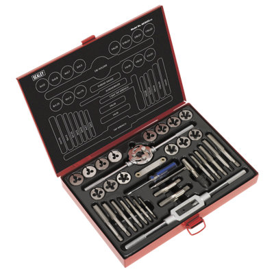 Sealey Tap & Die Set 33 Pieces Split Dies Metric/UNF/BSP Silver Steel ...
