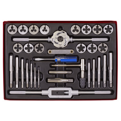Sealey Tap & Die Set 33 Pieces Split Dies Metric/UNF/BSP Silver Steel ...