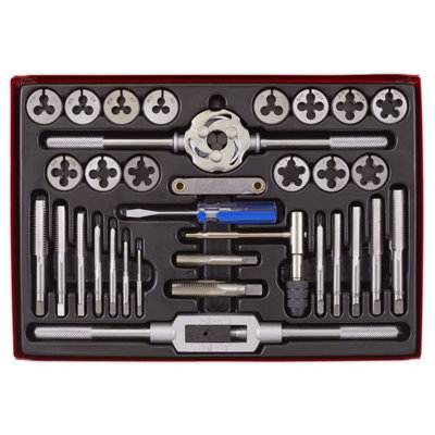 Sealey Tap & Die Set 33 Pieces Split Dies Metric/UNF/BSP Silver Steel ...