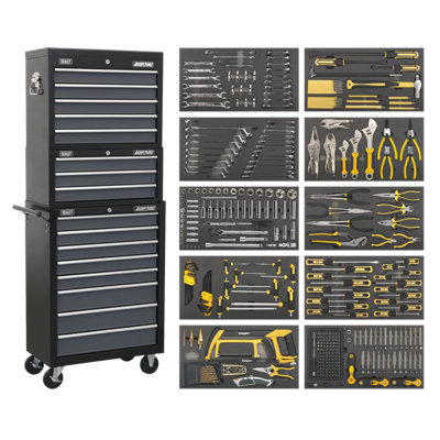 Sealey Tool Chest Combo 16 Drawer & 420 Pieces Tool Kit Black/Grey ...
