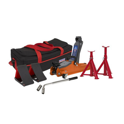Sealey Trolley Jack 2 Tonne Low Entry Short Chassis & Accessories Bag ...