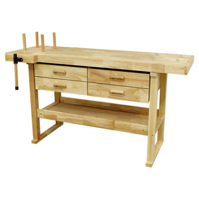 Sealey Woodworking Bench Top With 4 Drawers Rubber Wood Tool Well Shelf ...