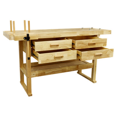 SEALEY WOODWORKING BENCH TOP WITH 4 DRAWERS RUBBER WOOD TOOL WELL SHELF ...