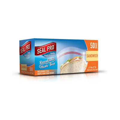 Sealpro Plastic Zip Seal Food Storage Bags Sandwich Size, pack of 50