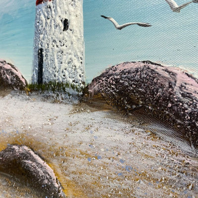 Seaside Summer Painted Canvas with Gold Frame 100x80