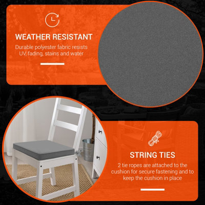 Seat Pad Chair Cushions with Ties Indoor & Outdoor Use Water-resistant ...