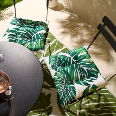 Seat Pads 2 Water Resistant Garden Chairs Cover Ties Leaf Outdoor Cushions
