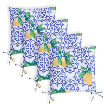 Seat Pads 4 Garden Chairs Cover Ties Lemons Outdoor Cushions