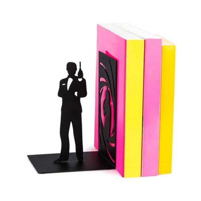 Secret Agent Famous Spy Pose Silhouette Black Metal Bookend