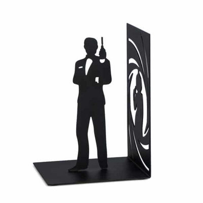 Secret Agent Famous Spy Pose Silhouette Black Metal Bookend