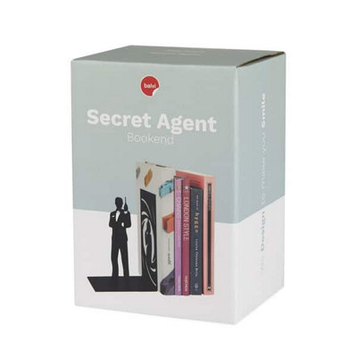 Secret Agent Famous Spy Pose Silhouette Black Metal Bookend