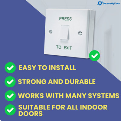 SECUREMYDOOR PRESS TO EXIT BUTTON GLOSS WHITE PLASTIC DOOR RELEASE ...