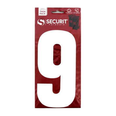 Securit Self Adhesive Wheelie Bin Number 9 - White, 170mm - Pack of 2 ...
