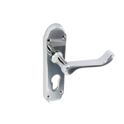 Securit Shaped Euro Lock Handle (Pack of 2) Silver (48mm)