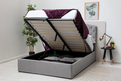 Sedgwick Grey Velvet Gas Lift Ottoman Storage Bed Frame - King Size 5ft