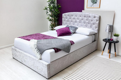 Sedgwick Silver Crushed Velvet Ottoman Gas Lift Storage Bed - King Size 5ft