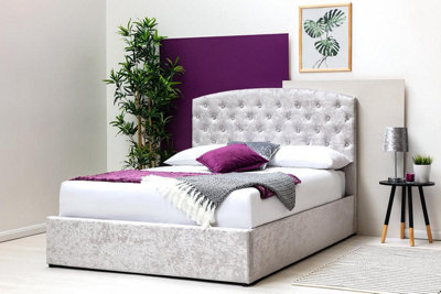 Sedgwick Silver Crushed Velvet Ottoman Gas Lift Storage Bed - King Size 5ft