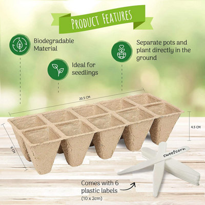 Seed Trays - 10 Cell x 6 Pack Biodegradable Plant Germination Trays ...