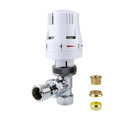SELCO 15MM ANGLE THERMOSTATIC RADIATOR VALVE SOLAR TRV WITH WHITE HEAD