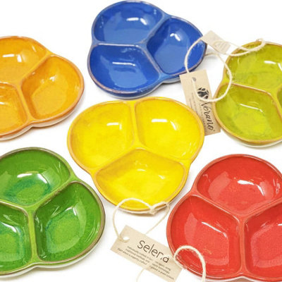 Selena Hand Dipped Glaze Red Kitchen Dining Set of 2 Small Snack Trio ...