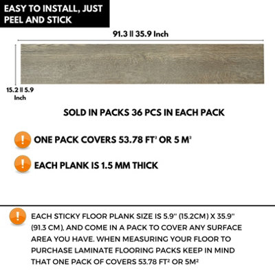 Self Adhesive Floor Planks - 36 Planks Per Pack Covering 53.8 ft²(5 m² ...