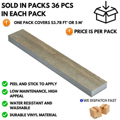 Self Adhesive Floor Planks - 36 Planks Per Pack Covering 53.8 ft²(5 m² ...