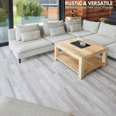 Self Adhesive Floor Planks - Pack of 7 Covers 0.97m² Peel and Stick Floor Tiles - Light Grey Ash ...