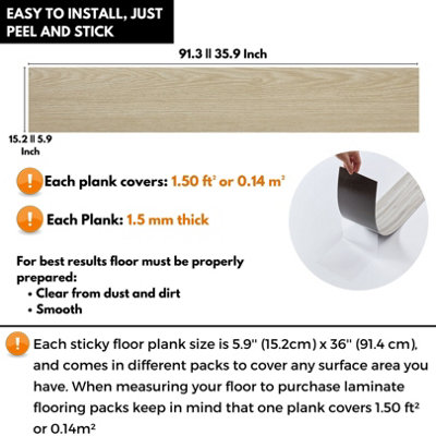 Self Adhesive Floor Planks - Pack of 7 Planks Covers 10.47 ft² (0.97m² ...