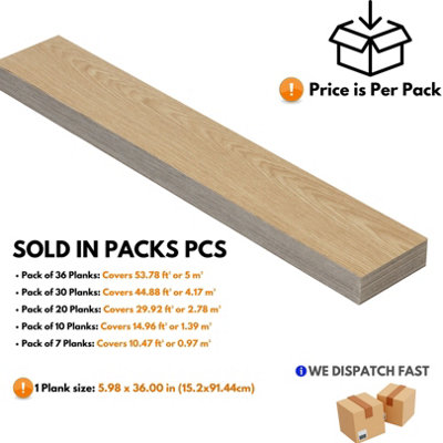 Self Adhesive Floor Planks - Pack of 7 Planks Covers 10.47 ft² (0.97m² ...