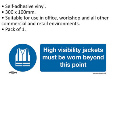 Self-Adhesive HI-VIS Jackets Must Be Worn Safety Sign - 300x100mm Vinyl ...