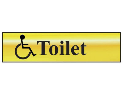 Self-Adhesive Polished Brass Disabled Toilet Sign - 200 x 50mm