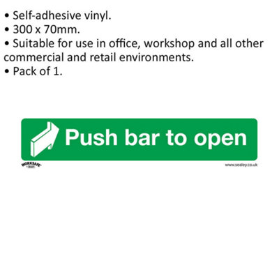Self-Adhesive PUSH BAR TO OPEN Health & Safety Sign - 300 x 70mm ...
