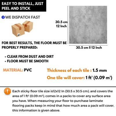Self-Adhesive Vinyl Floor Tiles - 30 Pack for 30 ft² (2.79 m²) Coverage ...
