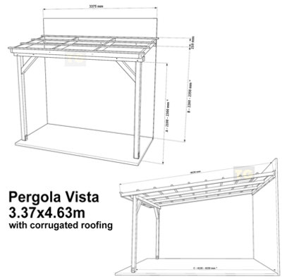 Self-Assembly Lean-To Pergola Vista Kit With Clear Corrugated Roofing ...