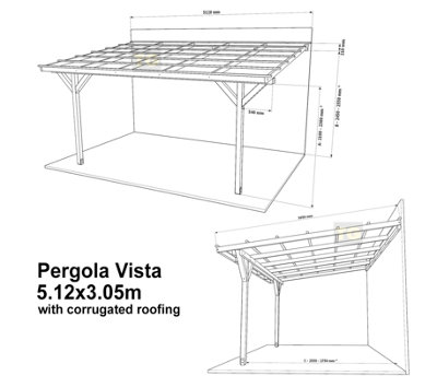 Self-Assembly Lean-To Pergola Vista Kit With Clear Corrugated Roofing ...