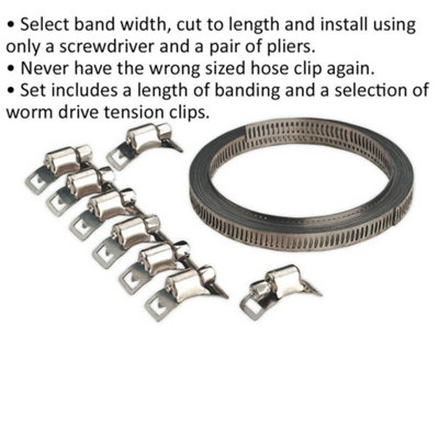 Self Build Hose Clip Set - Cut to Size - 8mm Band Width - 8 Worm Drive ...