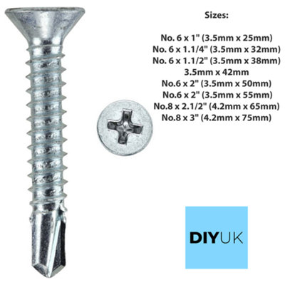 Self Drilling Screws Length: 38mm ( Pack of: 100 ) Countersunk Self ...