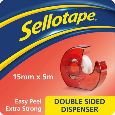 Sellotape Double Sided Tape (15mm x 5m) with Red Dispenser - Easy Tear ...