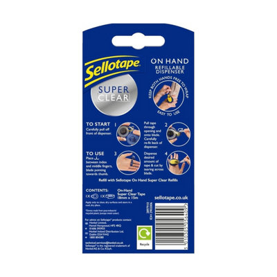 Sellotape On Hand Tape Dispenser (18mm x 15m, 2 Pack) - Super Clear ...