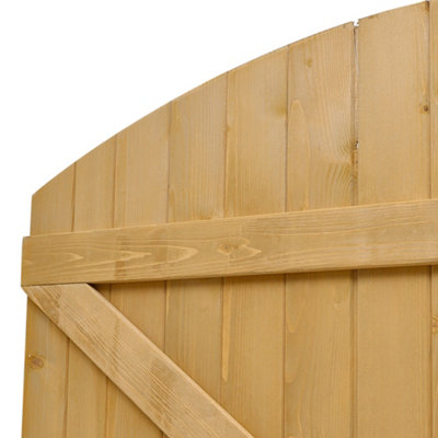 Semi-arc Pine Arch Top Garden Wooden Door with Latch 105x180cm