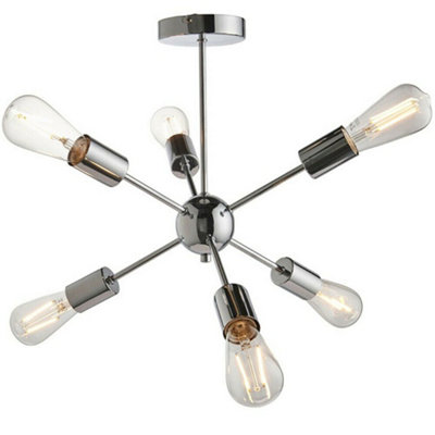 Semi Flush Ceiling Lamp Polished Chrome 6x Bulb Multi Light Modern ...