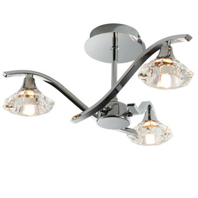 Semi Flush Ceiling Light Chrome Clear Crystal 3 Bulb Hanging Pendant ...