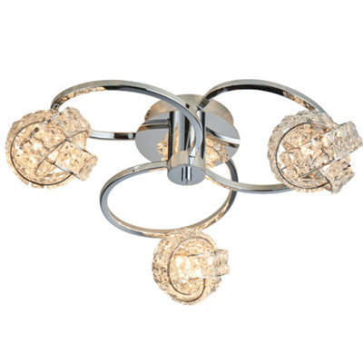 Semi Flush Ceiling Light Chrome & Crystal Knott 3 Lamp Hanging Feature ...