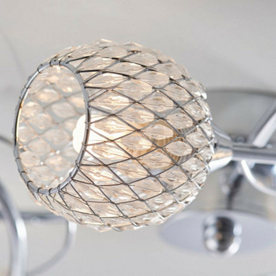 Semi Flush Ceiling Light Chrome Glass Beads 3 Bulb Hanging Pendant Lamp ...