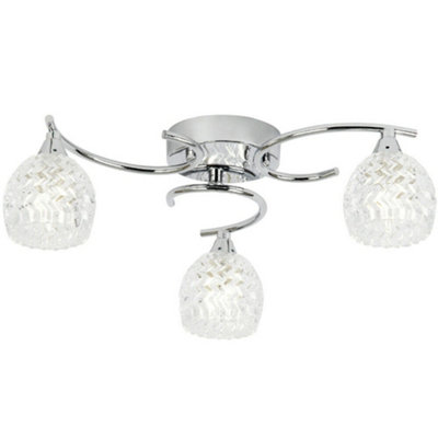 Semi Flush Ceiling Light Chrome Textured Glass 3 Bulb Hanging Pendant ...