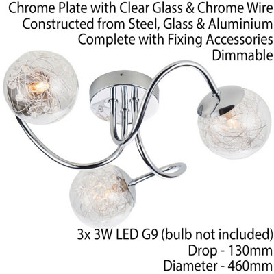 Semi Flush Ceiling Light Chrome Wire Shade 3x Lamp Adjustable Hanging ...