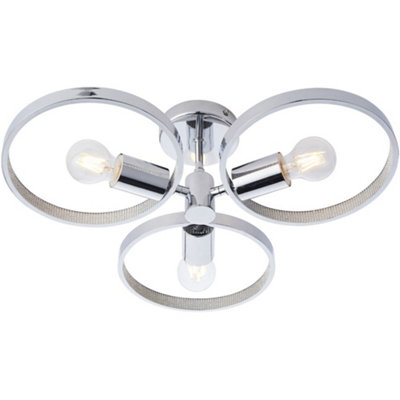 Semi Flush Multi Arm Bathroom Ceiling Light - Chrome Plated & Clear ...